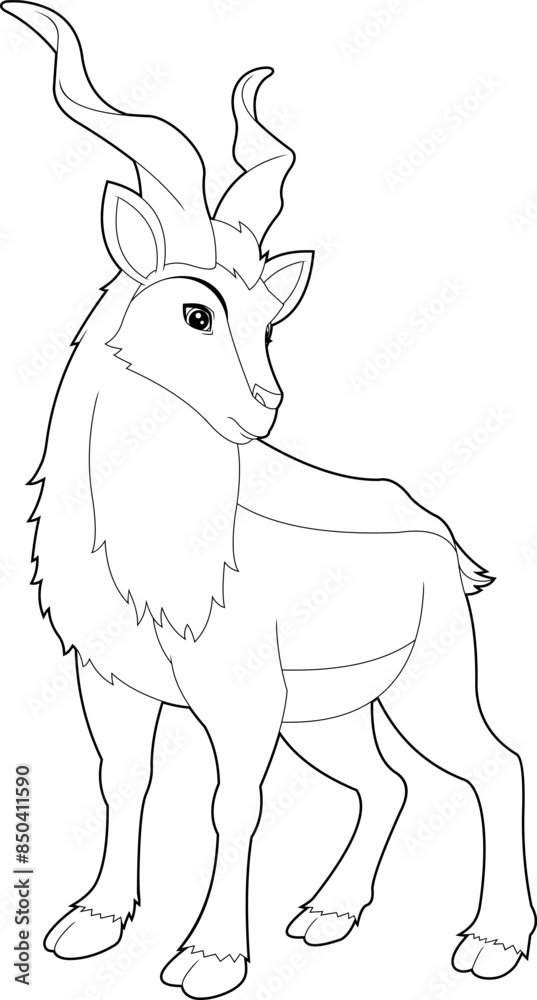 Outlined Markhor Animal Cartoon Character. Vector Hand Drawn ...