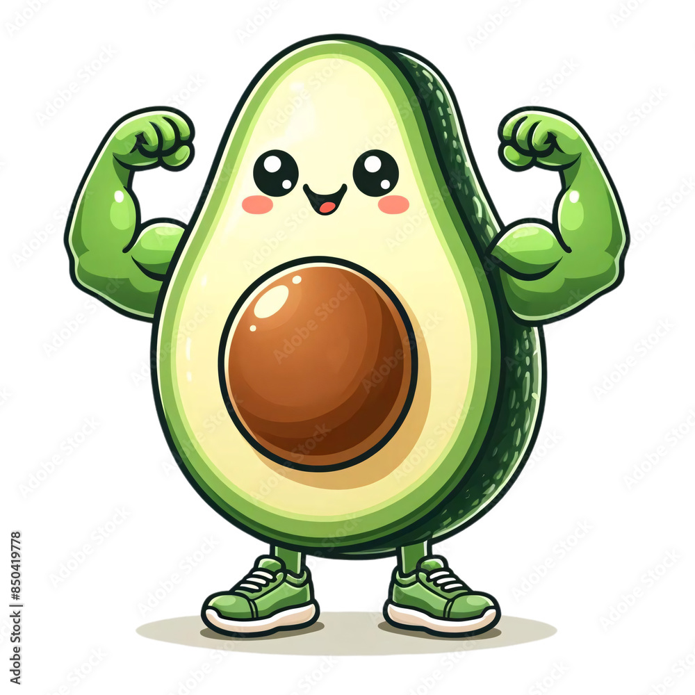 A cartoon of an anthropomorphic avocado character, featuring a cute ...