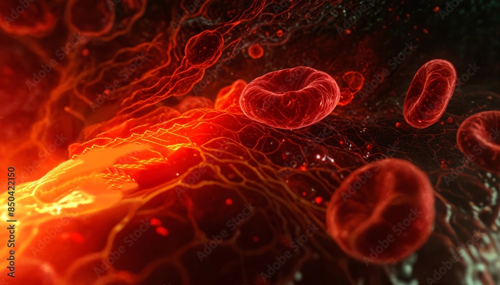 Blood cells in motion within an artery, showcasing scientific research ...
