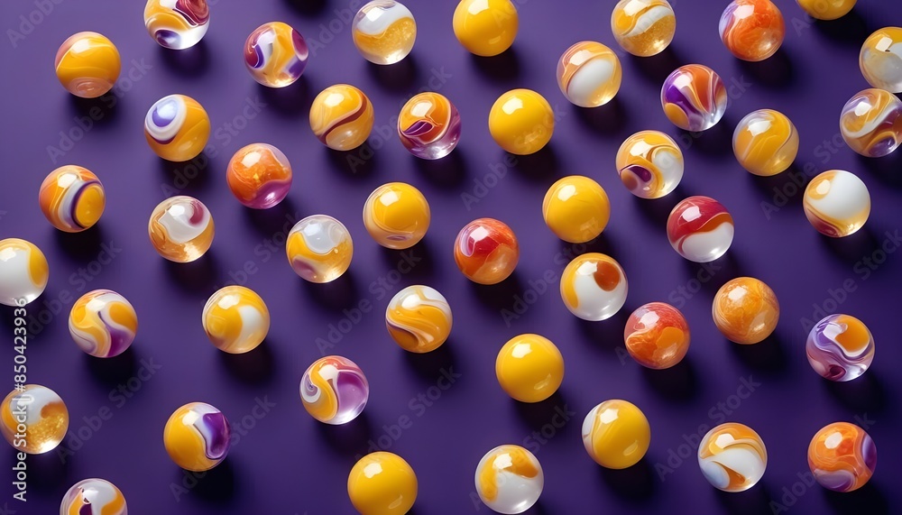 Marbles on a purple background, marble pile for a game header banner ...