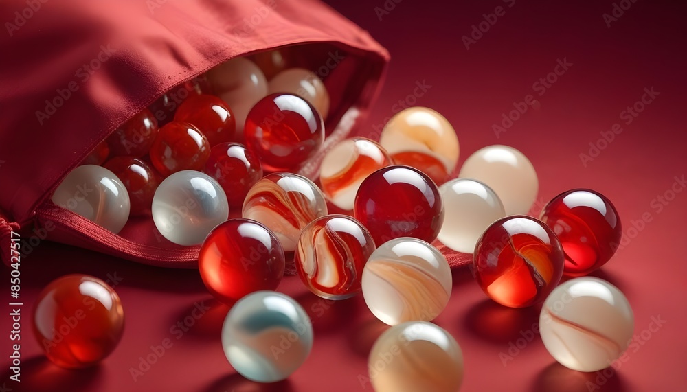 Red marbles on a red background, marble pile for a game background ...