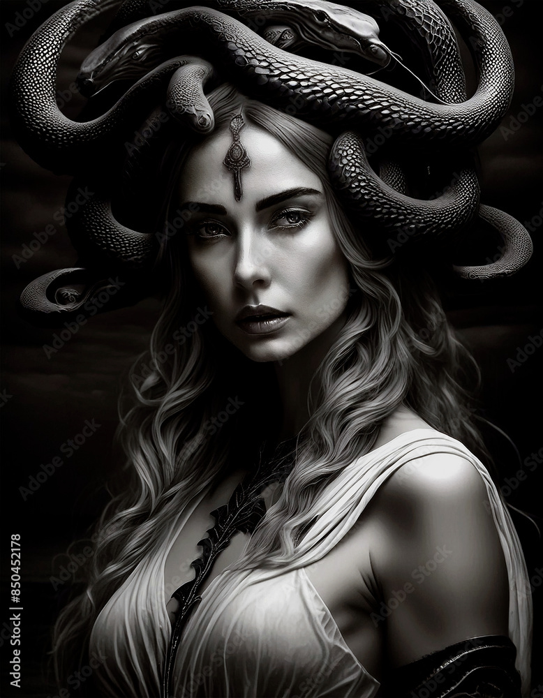 rostro de Medusa diosa en la mitología griega foto de Stock | Adobe Stock