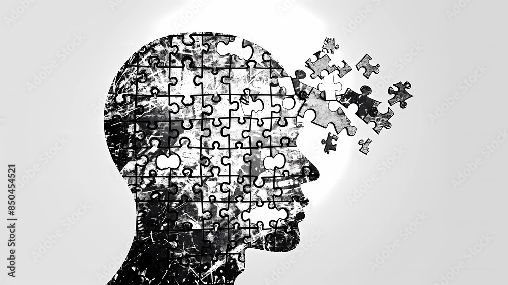 Human head profile and jigsaw puzzle, cognitive psychology or ...