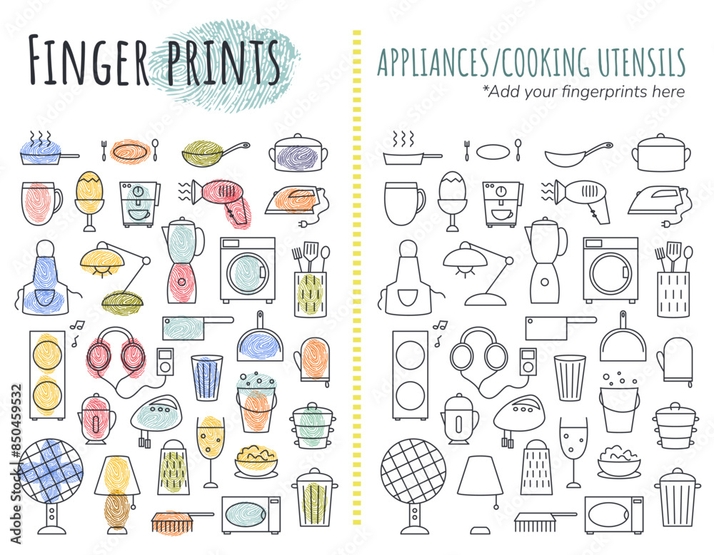 Fingerprint Art. Educational tasks for kids. How to Draw Appliances and ...