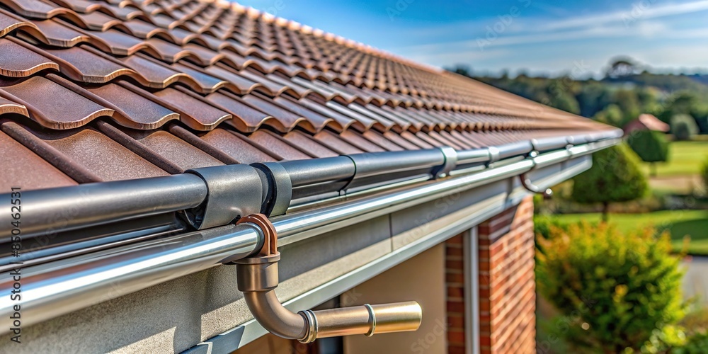 Close-up of a gutter system on a roof for water drainage, gutter ...