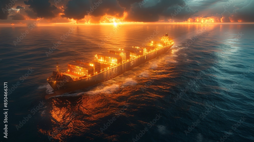 Depict a self-healing coating on shipping containers and cargo vessels ...