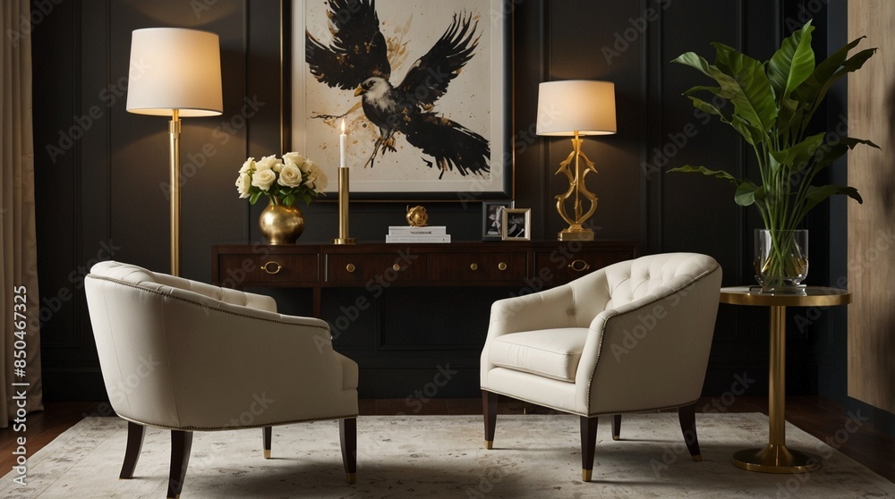 living room with a luxurious statement desk made of quality materials ...