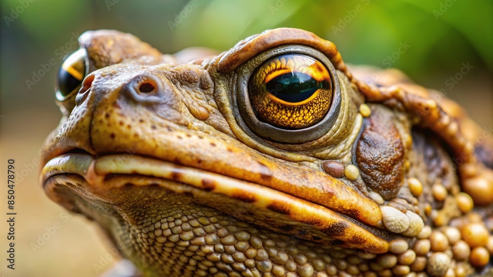 Close-up of a Cane Toad showcasing its bumpy skin and golden eyes ...