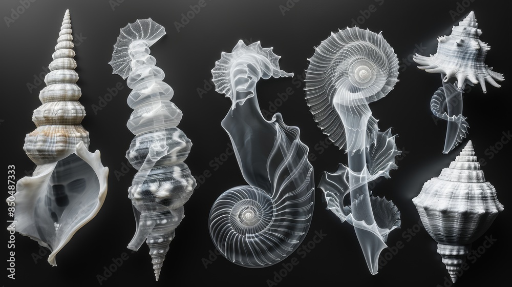 X-ray scan of a collection of sea shells, showcasing the variety of ...