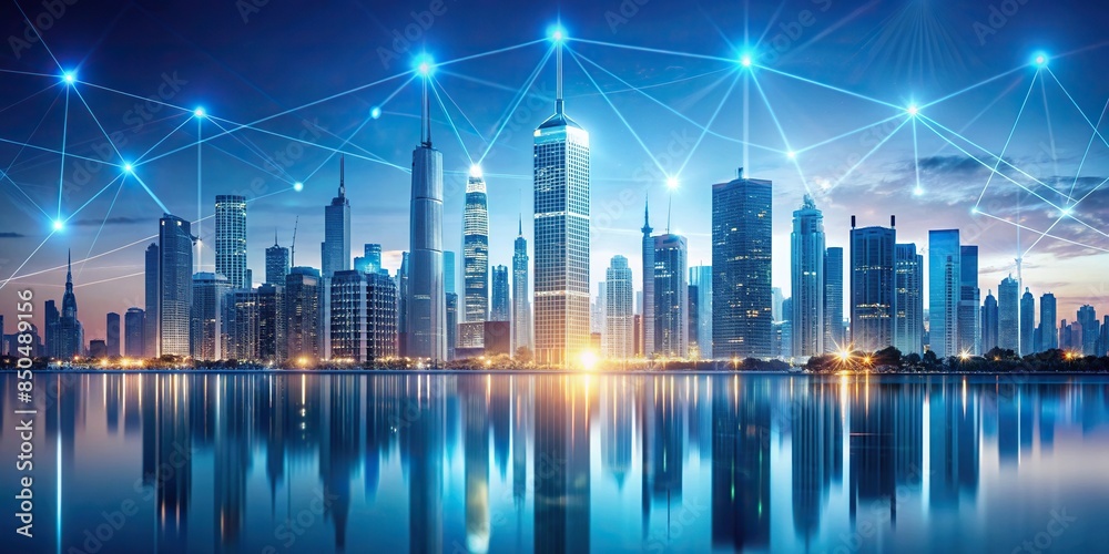 Skyline of a Smart City with futuristic buildings and data ...