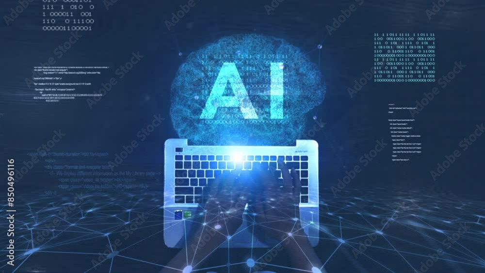 Developer are using Artificial intelligence brain animation. Digital brain big data deep ...