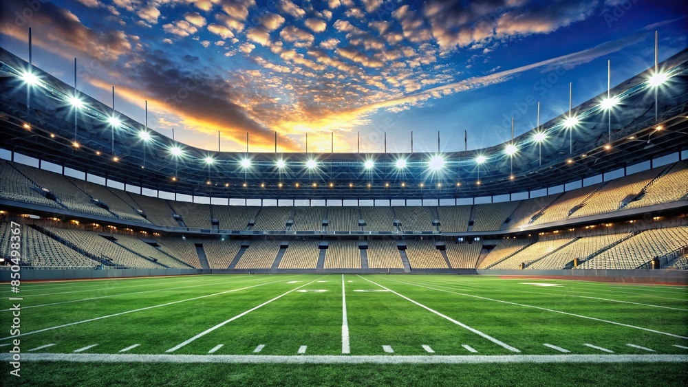 View from below of football field sidelines in stadium , football ...
