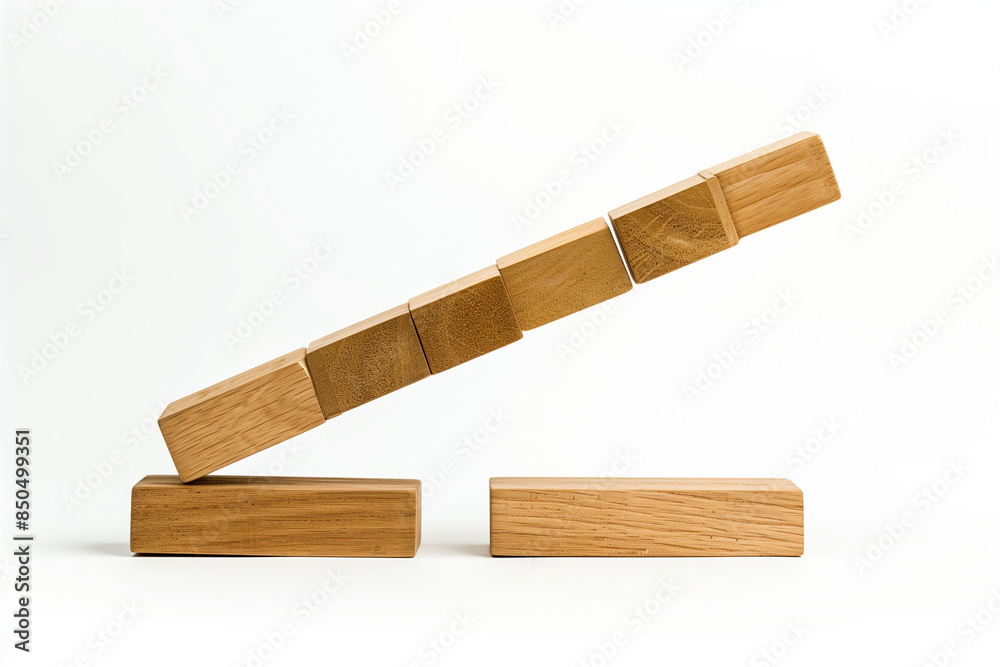 Toys seesaw wooden blocks, teeter totter on white background balance ...