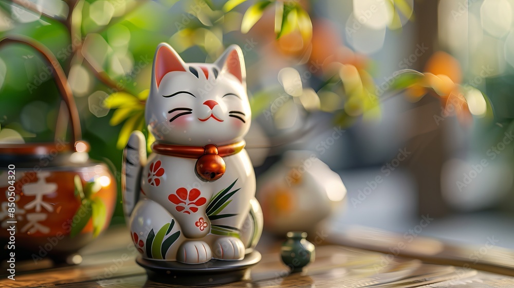 Charming 3D beckoning cat figurine, a Japanese symbol of good luck and ...