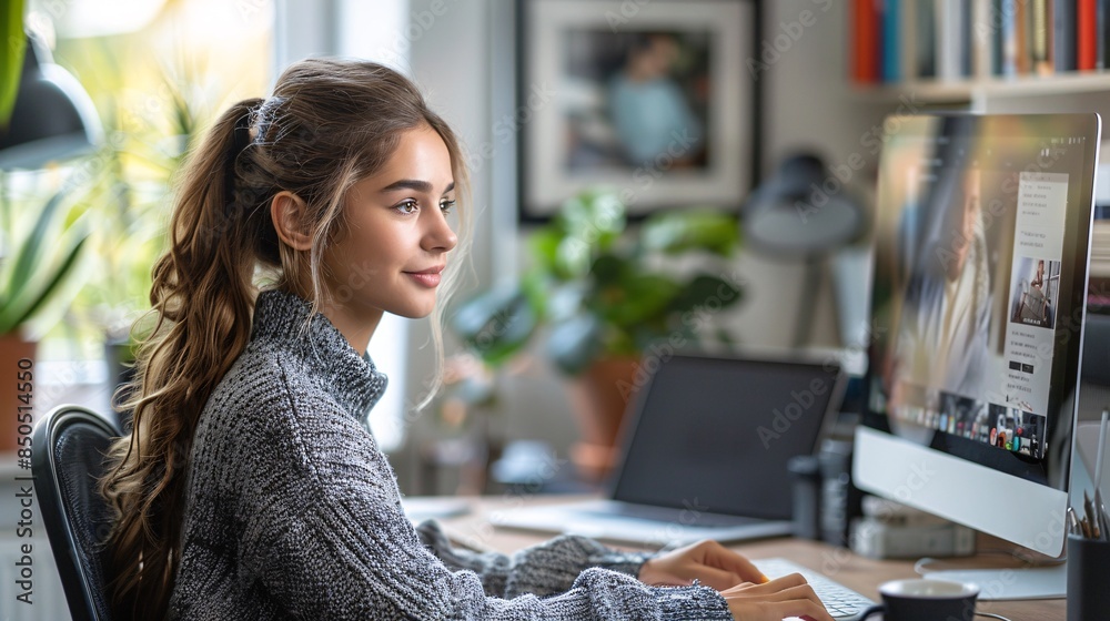 An interview setup with a candidate and interviewer on a video call ...