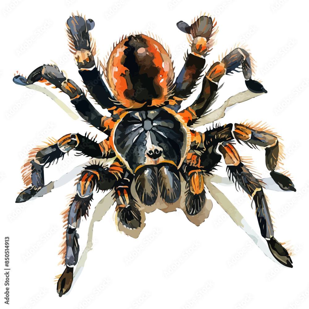 Watercolor painting of a tarantula Spider, isolated on a white ...