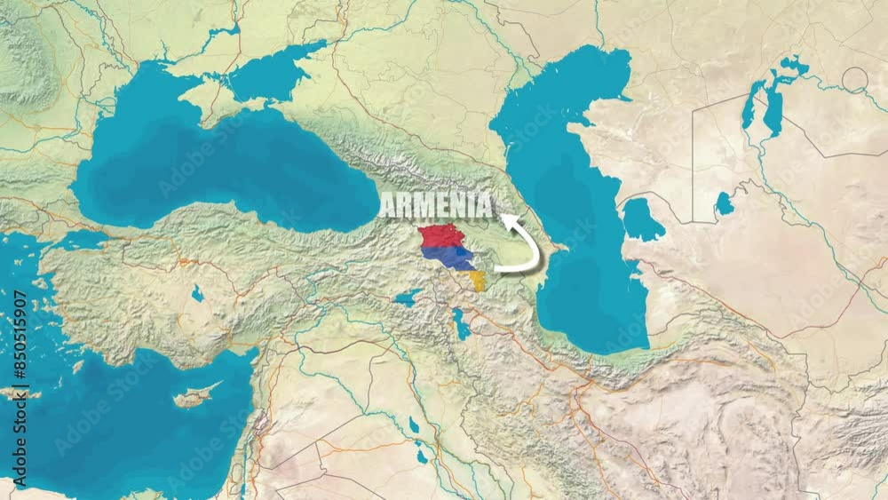 Armenia Map Animation Flag Effect and stroke line with title Animation ...