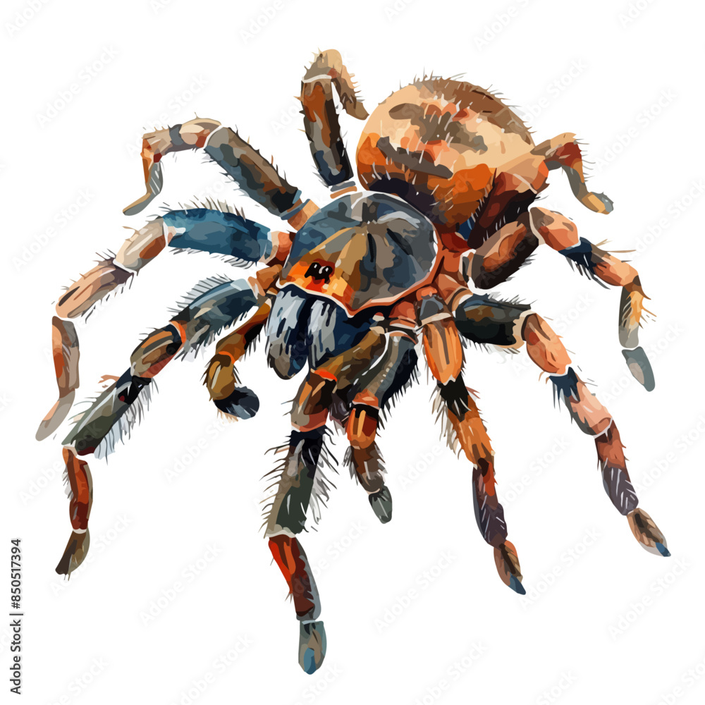 Watercolor Illustration vector of a tarantula Spider, isolated on a ...
