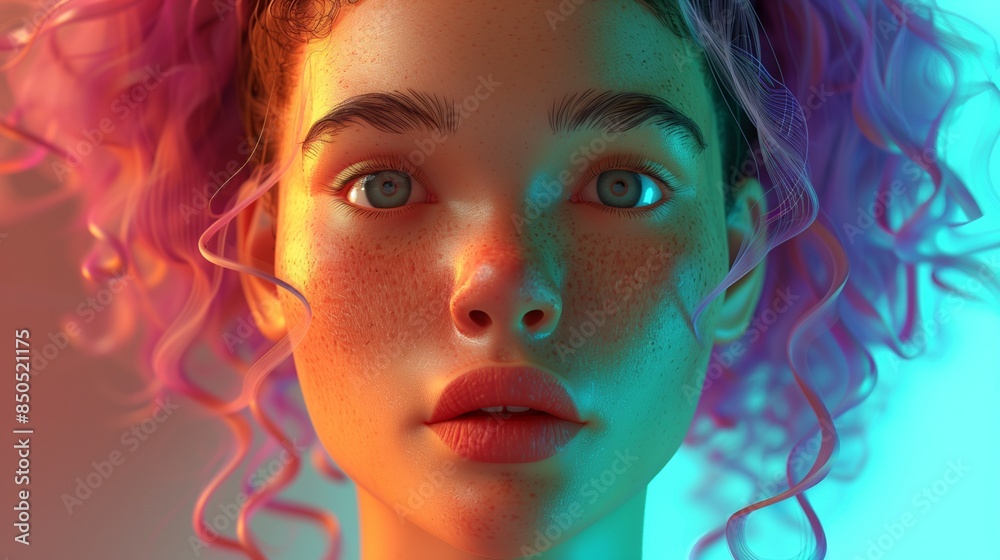 A vibrant, Gen-Z style virtual influencer avatar, showcasing AI ...