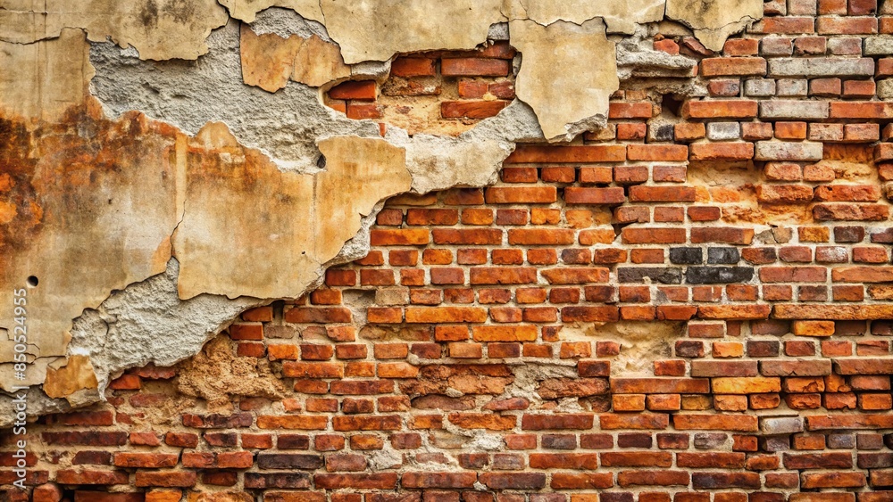 Decayed brick wall with crumbling mortar and visible wear , damage ...