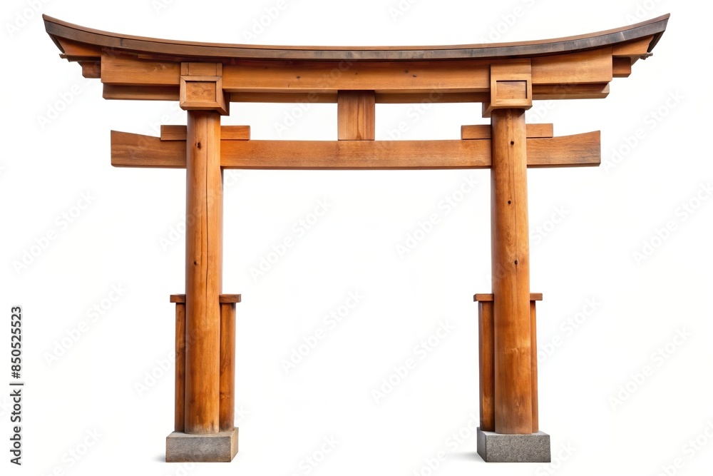 Japanese torii gate with traditional wooden construction isolated on ...