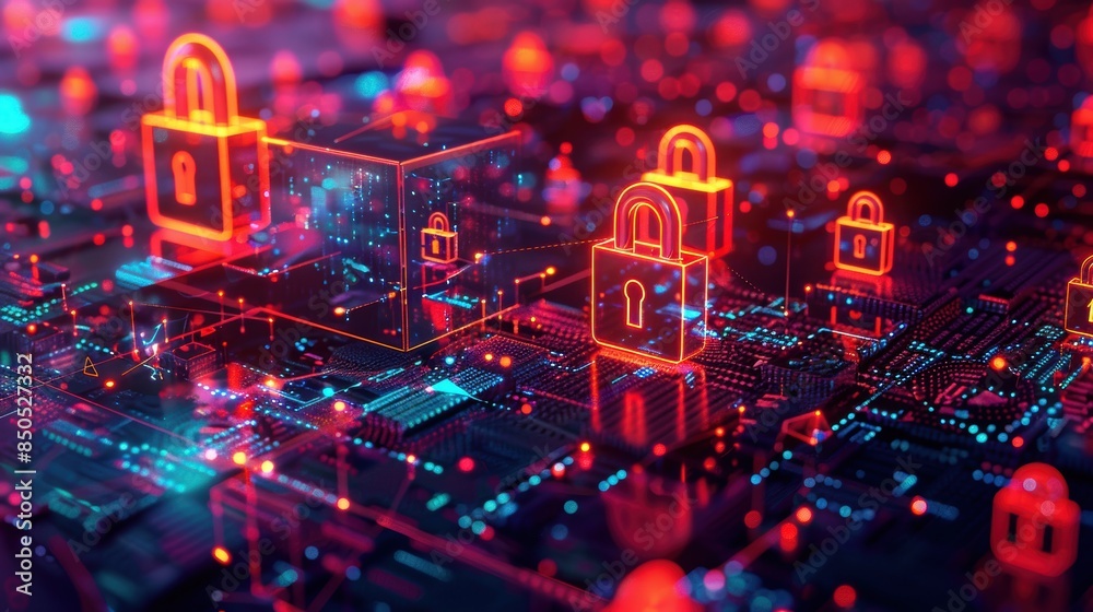 Futuristic Cybersecurity Concept With Glowing Locks And Data Encryption Illustrating The