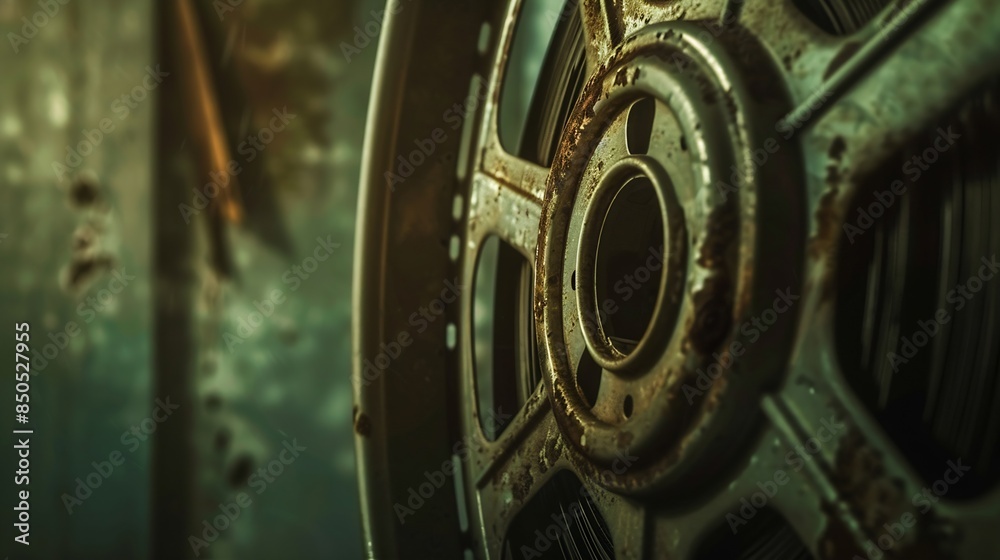 old film cinematic backdrop loader film reel 35 mm with burned leaks ...