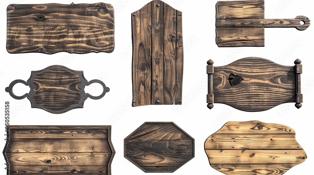 Wooden signboards in various shapes with realistic textures, perfect ...