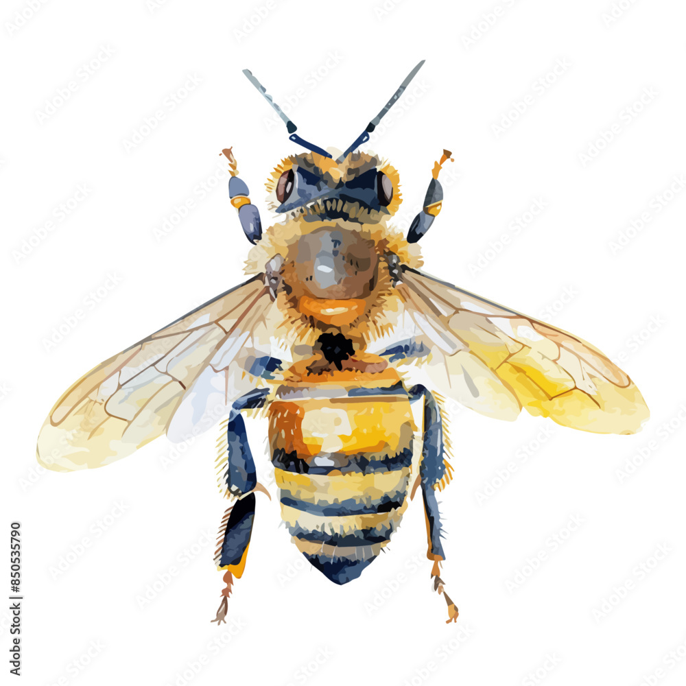 Watercolor drawing clipart of a queen bee, isolated on a white ...