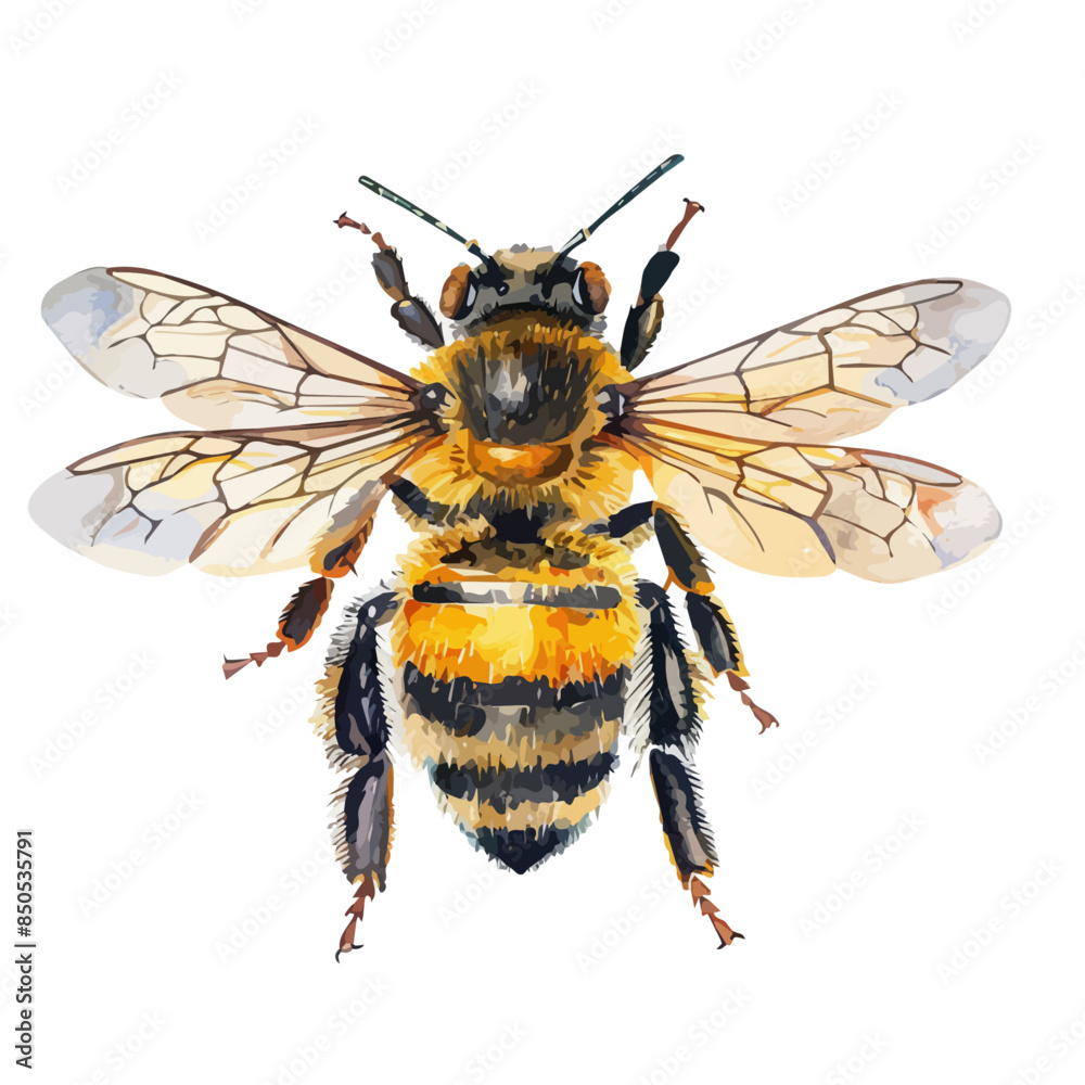 Watercolor Vector painting of a queen bee, isolated on a white ...