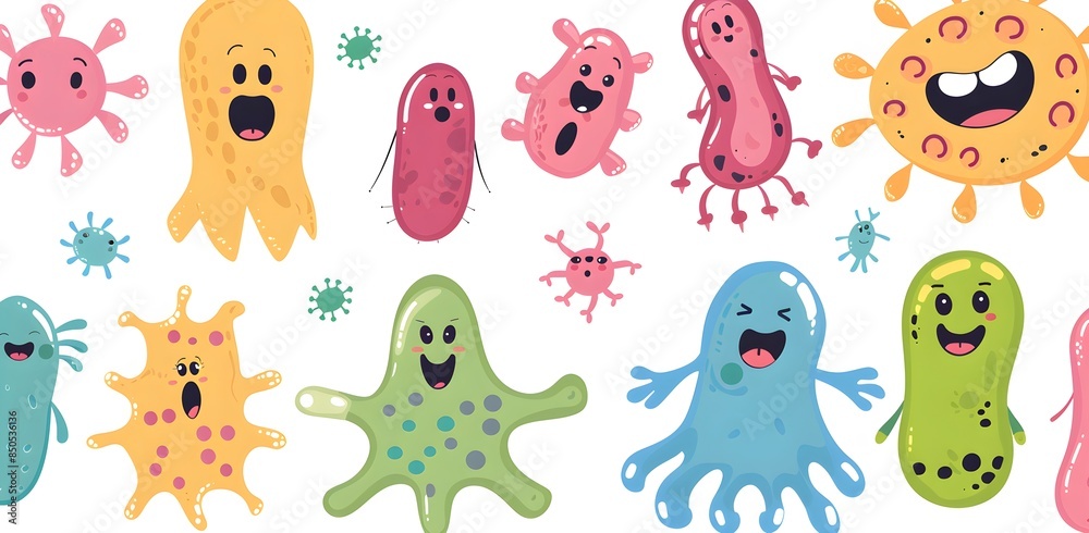 bacteria and viruses, cute illustrations and drawings of microorganisms ...