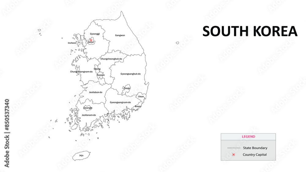 South Korea Map. State and district map of South Korea. Administrative ...