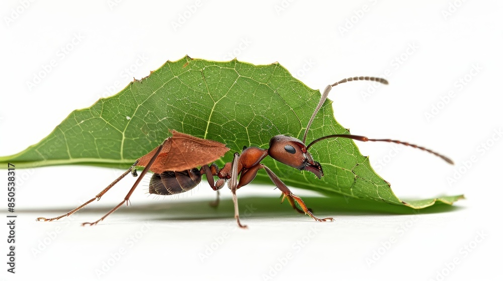 Foto de Leafcutter ant carrying large green leaf in amazon rainforest ...