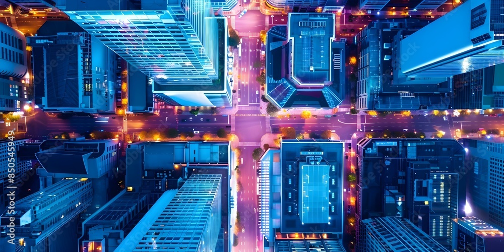 Overhead shot of convention center from above capturing its layout and ...