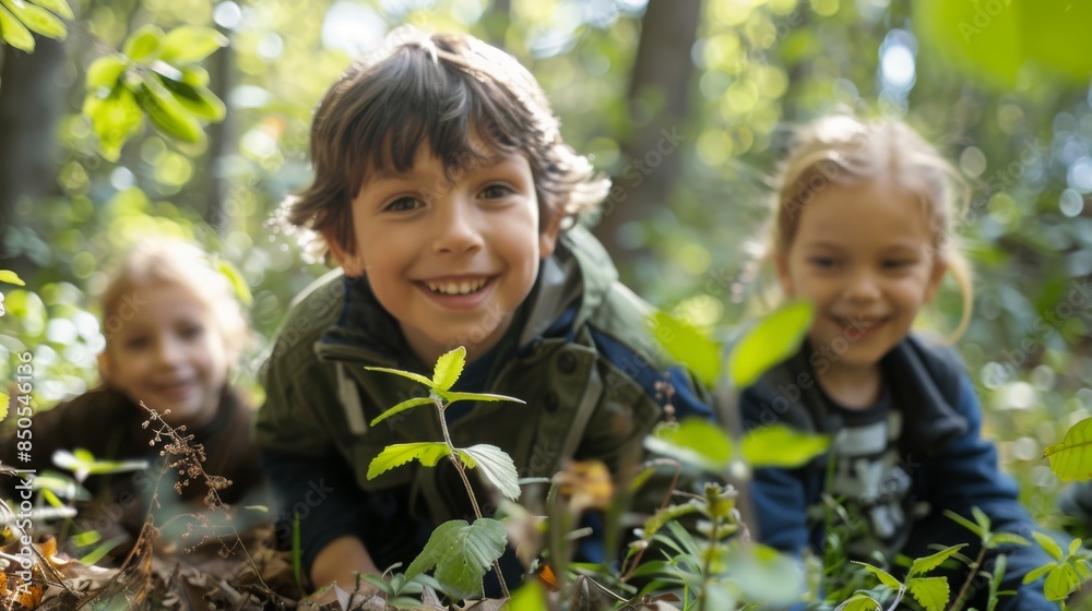 Outdoor education experience with children learning about nature in a ...