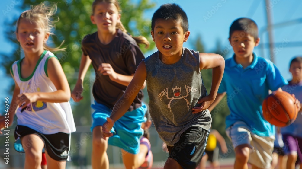 Enthusiastic children engaging in physical education and sports ...