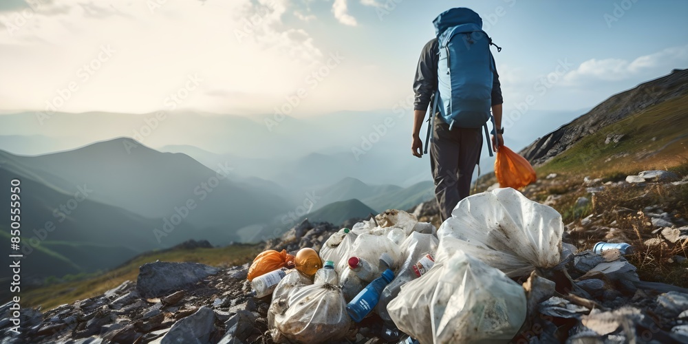 Tourist littering with plastic bottles in mountains causes ...