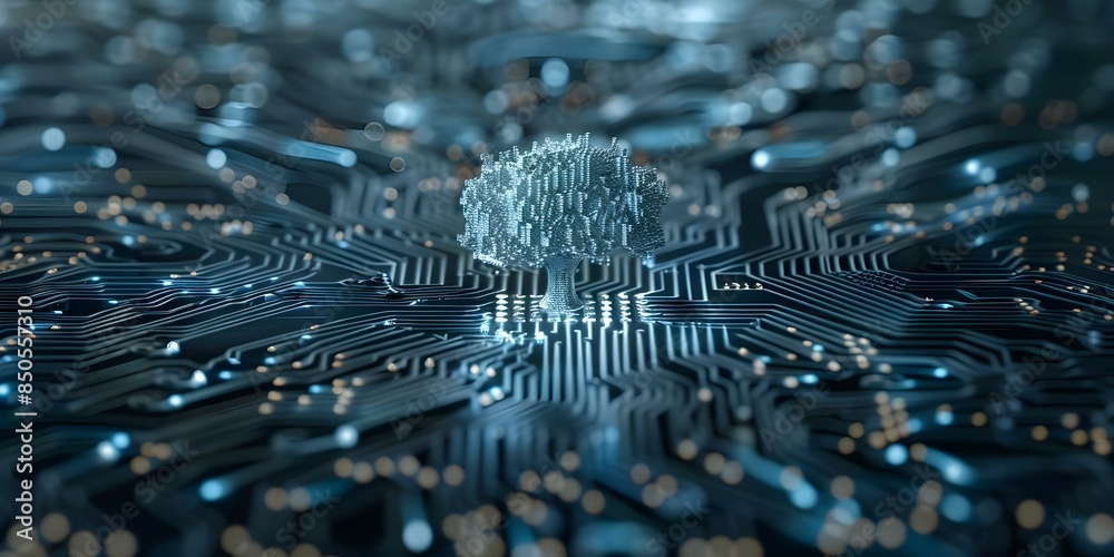 Machine learning innovation uses binary coding inspired by natural tree structures. Concept ...