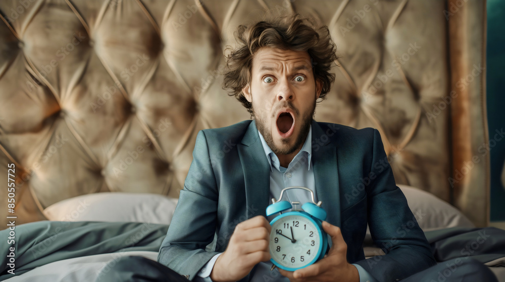 Businessman with shocked face expression and open mouth holding a ...