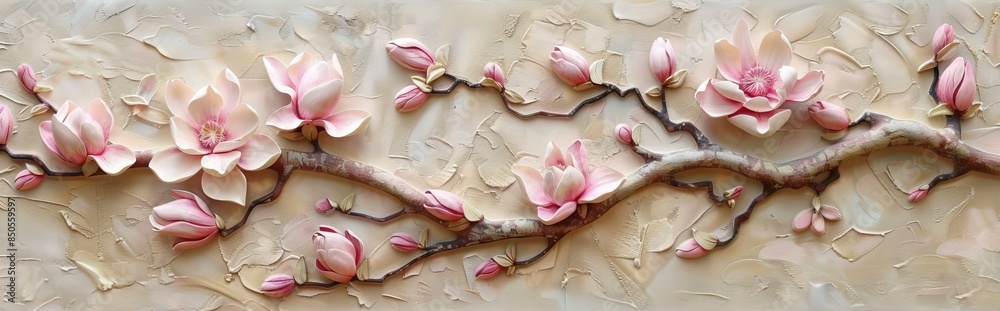 3d picture of a tree with pink flowers background for digital printing ...