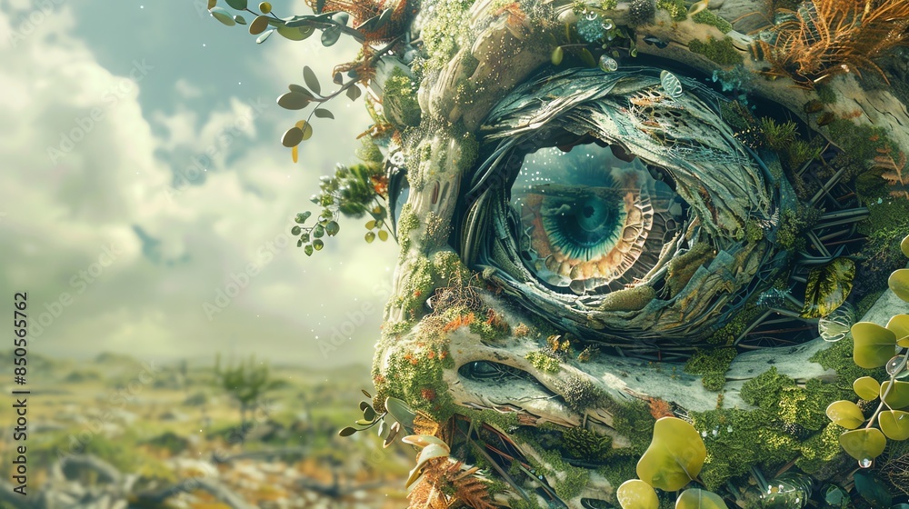 Futuristic alien with one eye, in a 5000 AD world of selfevolved nature ...