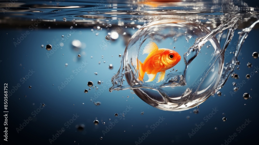 The drop falls below the water surface, it morphs into a small fish ...