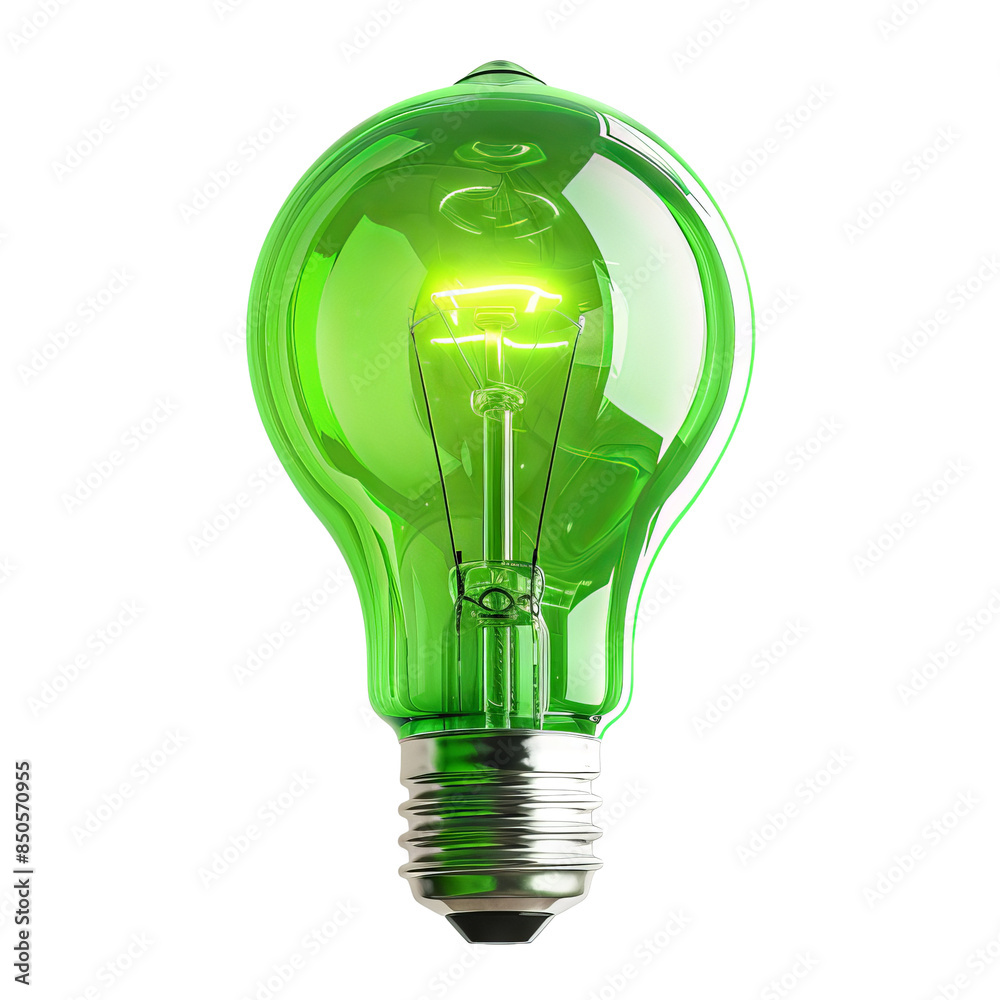 Bright green light bulb symbolizing eco-friendly energy solutions and ...