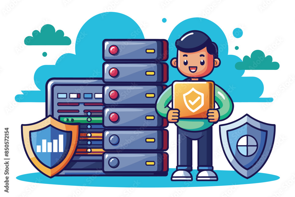 A Cartoon Illustration Depicting A Happy Person Holding A Secure Package In Front Of A