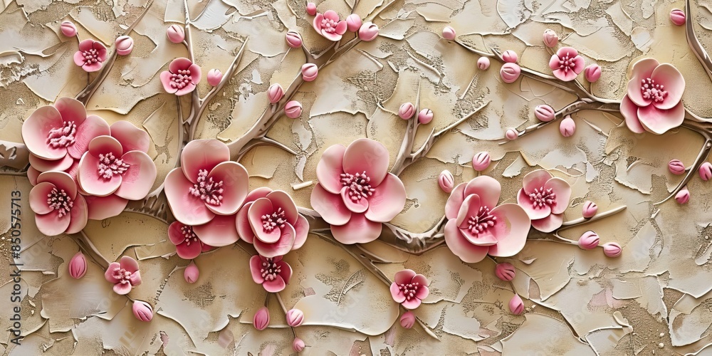 3d picture of a tree with pink flowers background for digital printing ...