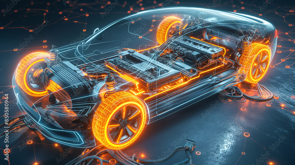 A transparent overlay of an EV's energy flow dynamics, illustrating ...