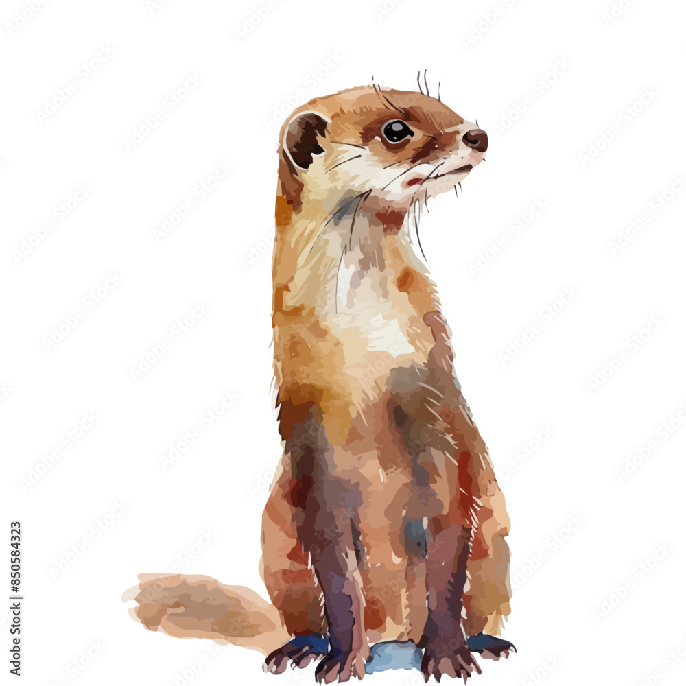 Watercolor vector of a Weasel, isolated on a white background, design ...