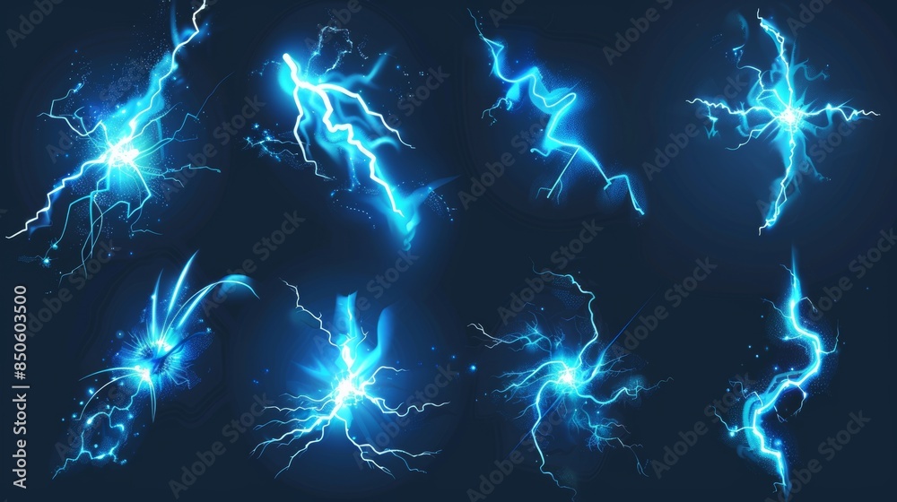 A cartoon animation of lightning. Modern illustration set with animated ...