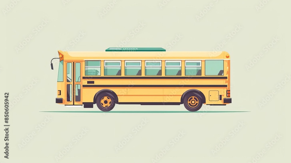 school bus journey flat design side view child safety theme cartoon ...
