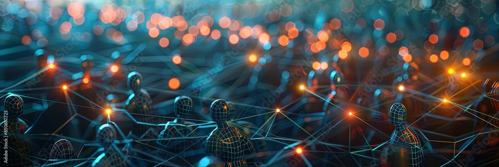 Computer-generated image featuring blue and orange hues with figures ...